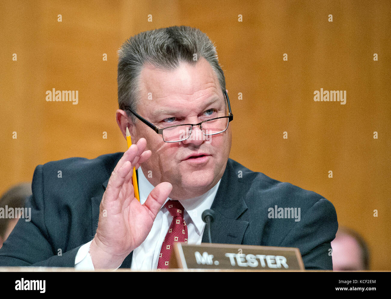 United States Senator Jon Tester (Democrat of Montana) questions ...