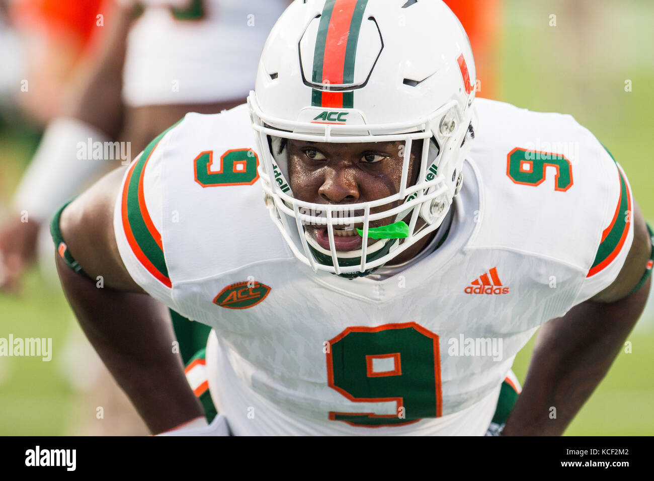 September 29, 2017: Chad Thomas (9) of the Miami Hurricanes in the NCAA ...