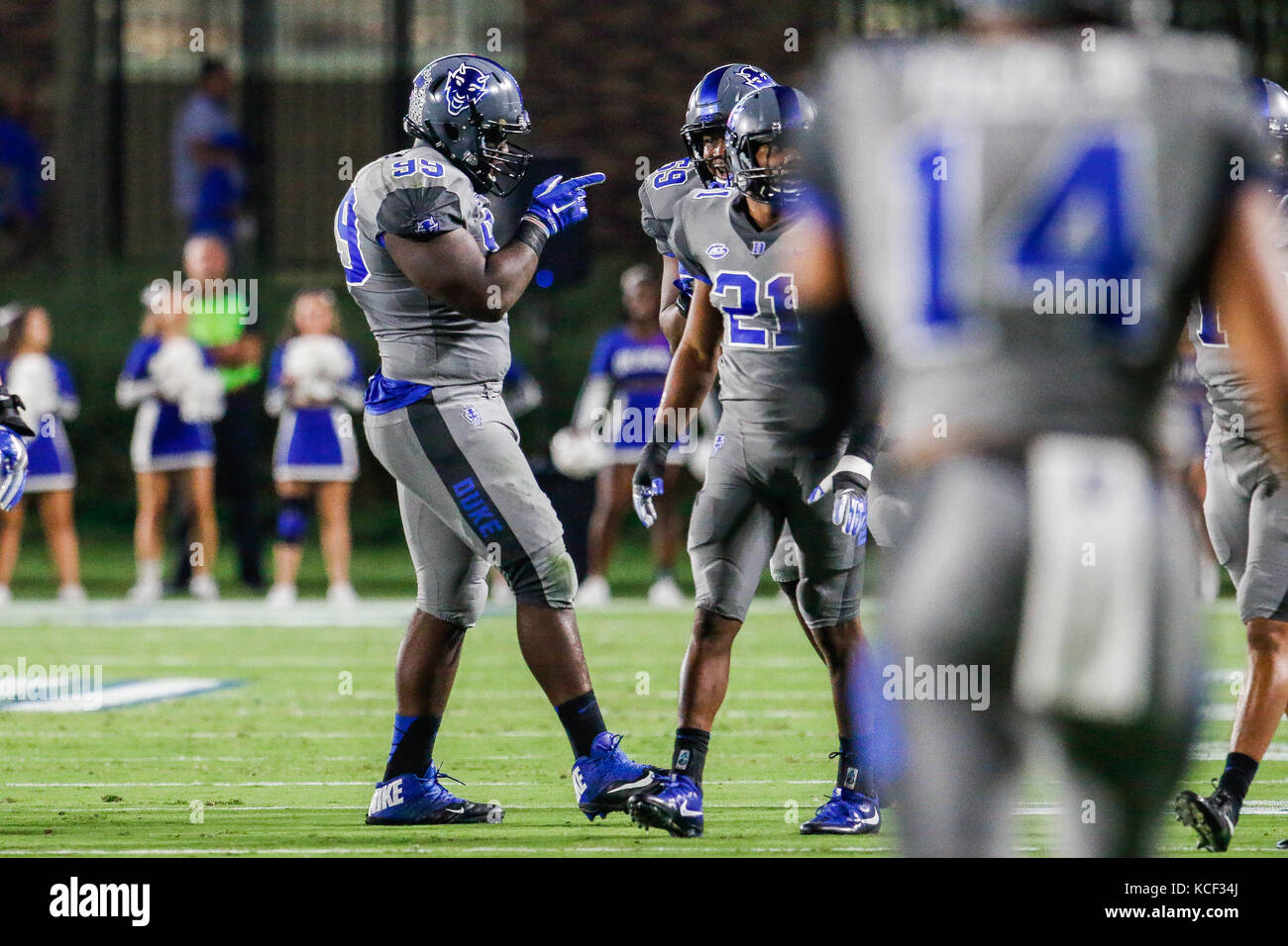 Durham, NC, USA. 29th Sep, 2017. Trevon McSwain (95) of the Duke Blue ...