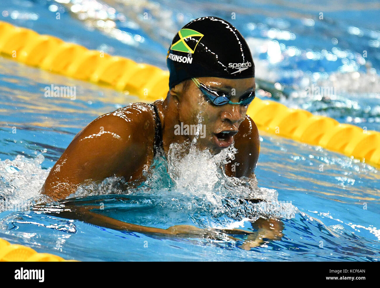 Doha. 4th Oct, 2017. Alia Atkinson of Jamaica competes during the Women ...