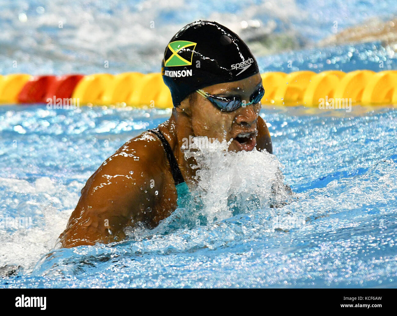 Doha. 4th Oct, 2017. Alia Atkinson of Jamaica competes during the Women ...