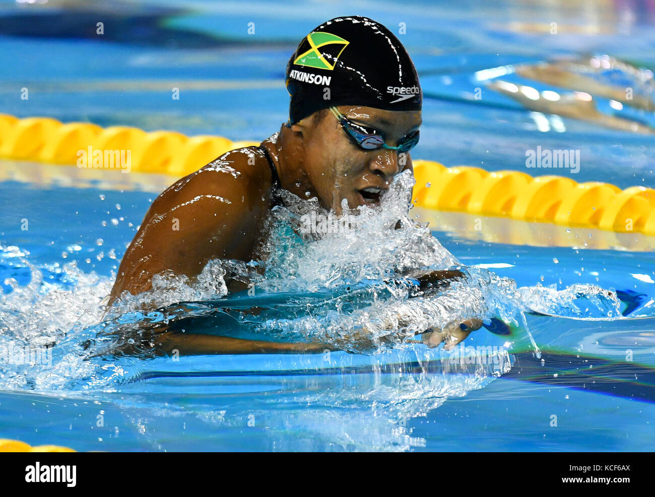 Doha. 4th Oct, 2017. Alia Atkinson of Jamaica competes during the Women ...
