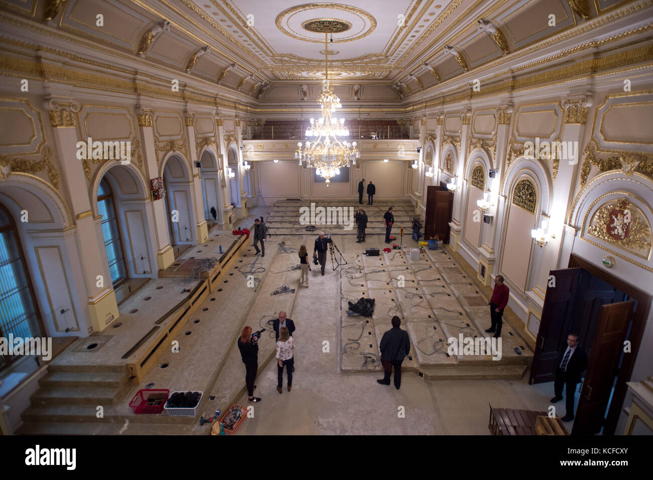 Ongoing works during a reconstruction of the main meeting hall of the ...