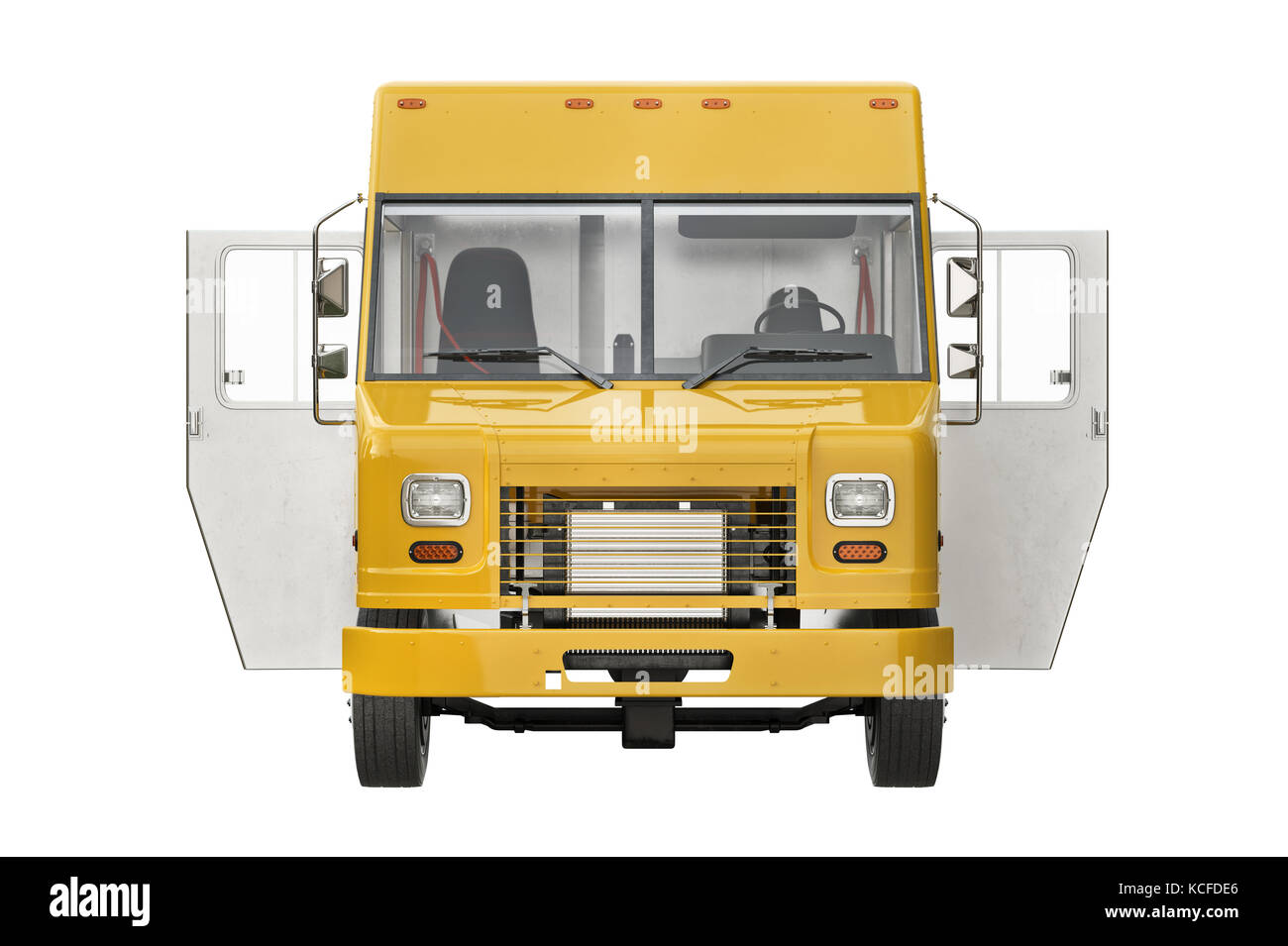 Food truck eatery open doors, front view Stock Photo - Alamy