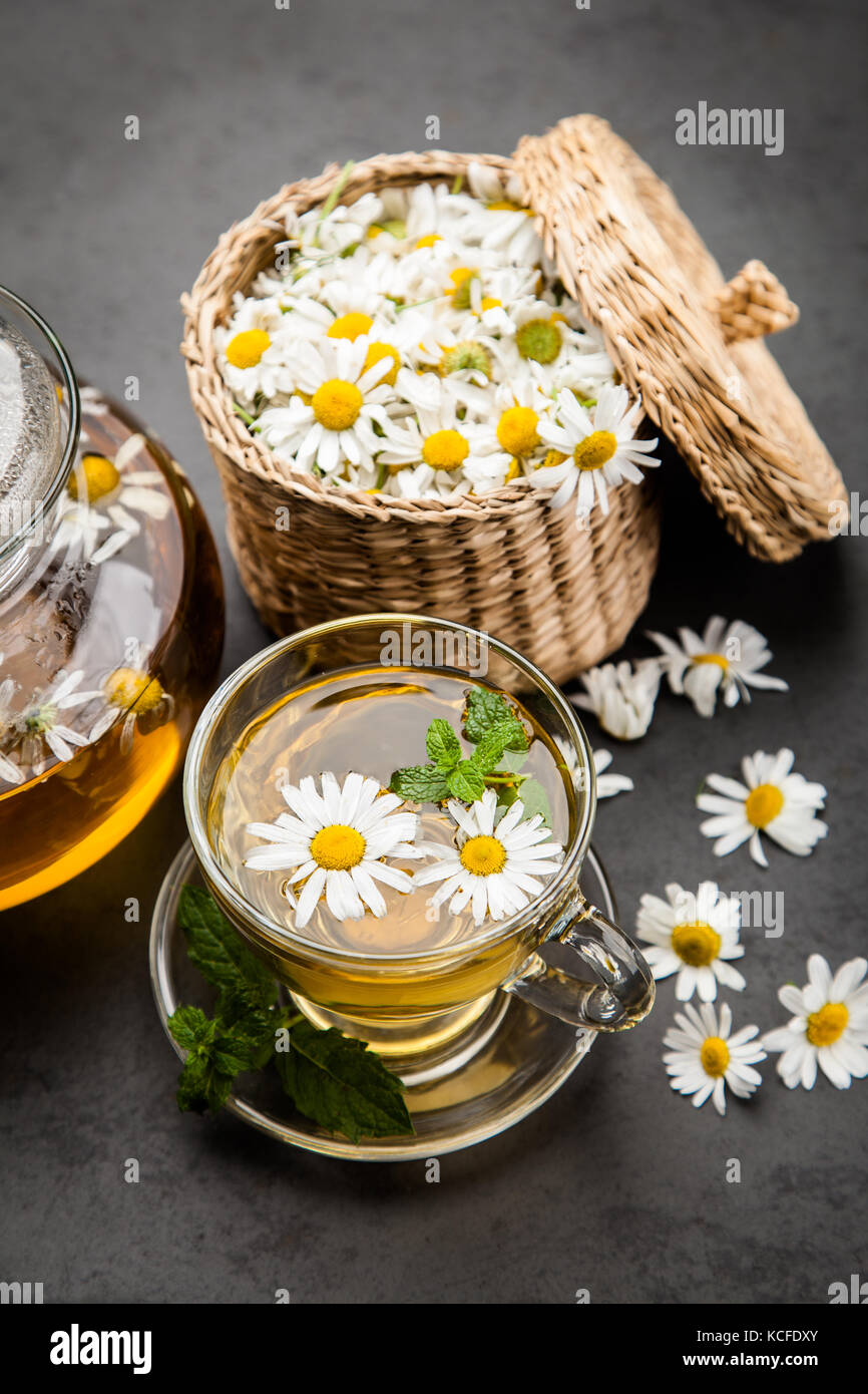 Chamomile tea in a glass cup Stock Photo - Alamy