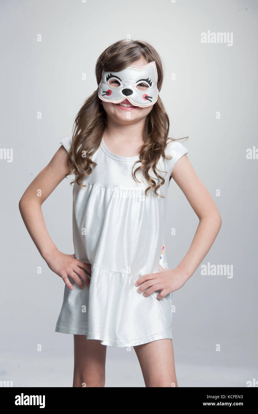 Child, girl, mask, grey background, Isolated Stock Photo - Alamy