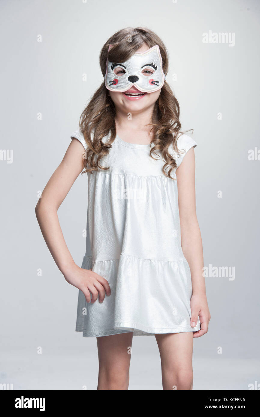 Child, girl, mask, grey background, Isolated Stock Photo - Alamy
