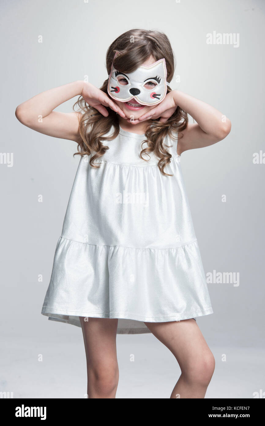 Child, girl, mask, grey background, Isolated Stock Photo - Alamy