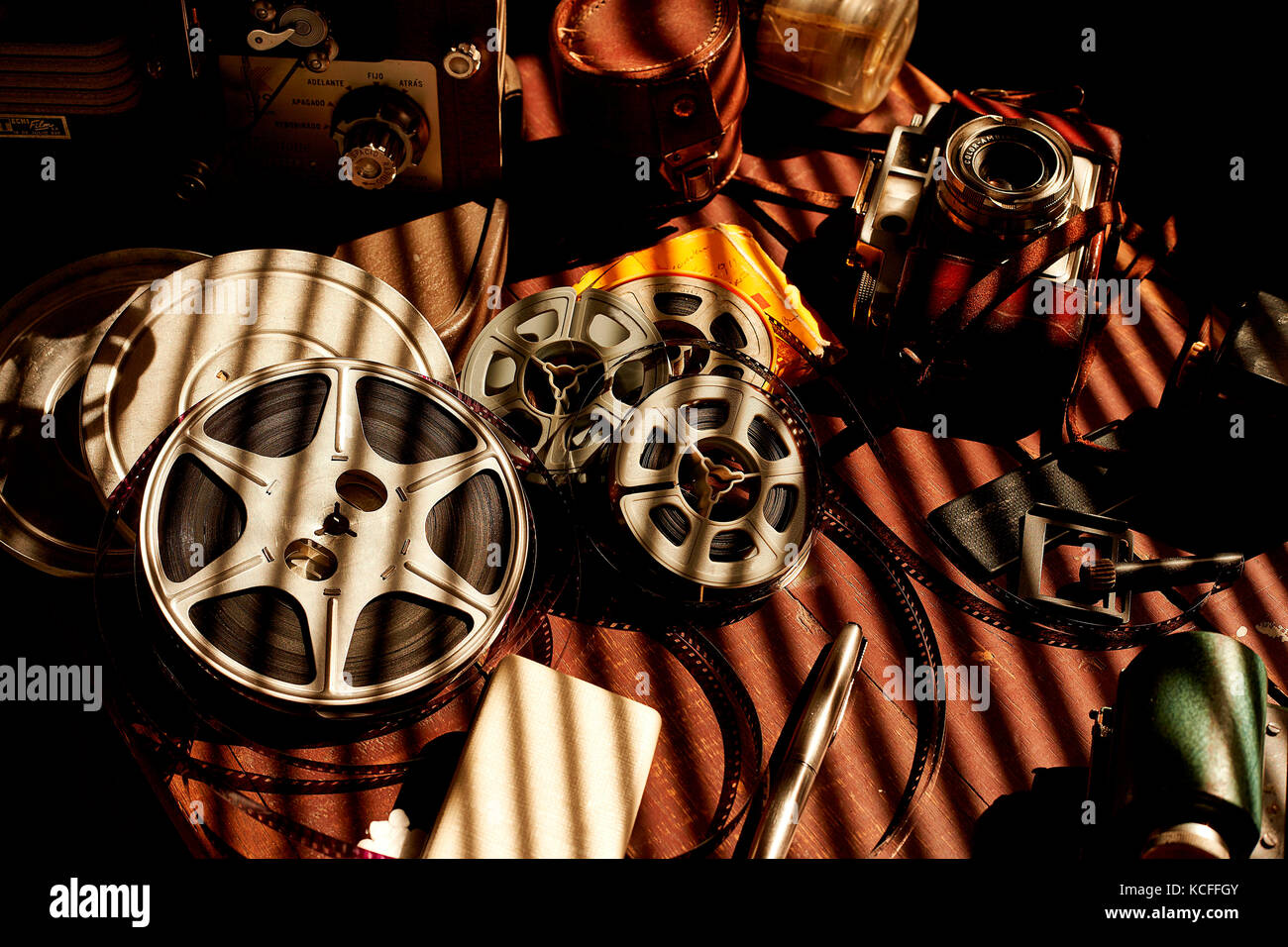 Old objects, movie tapes, scraps Stock Photo - Alamy