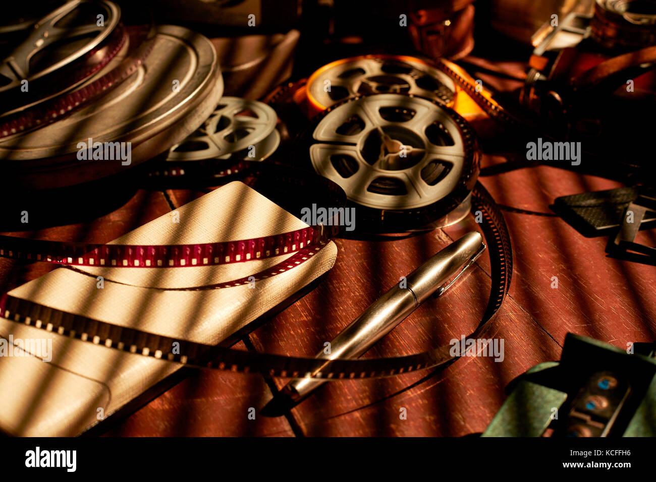 Old objects, movie tapes, scraps Stock Photo - Alamy
