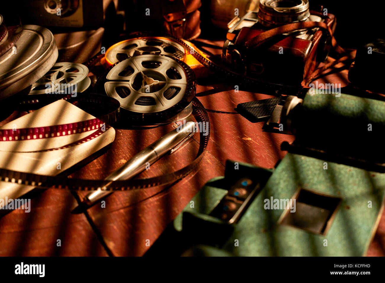 Old objects, movie tapes, scraps Stock Photo - Alamy