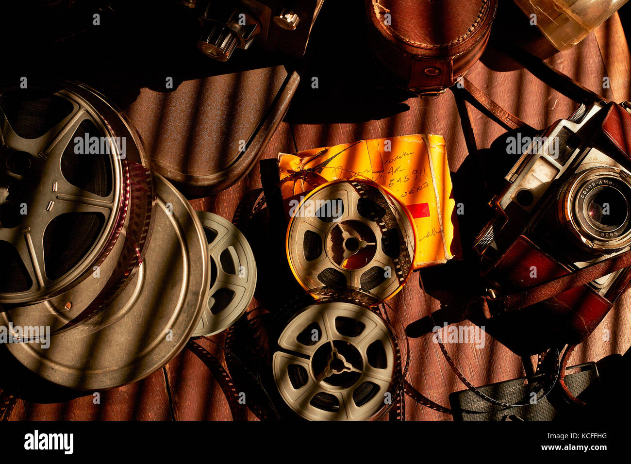 Old objects, movie tapes, scraps Stock Photo - Alamy