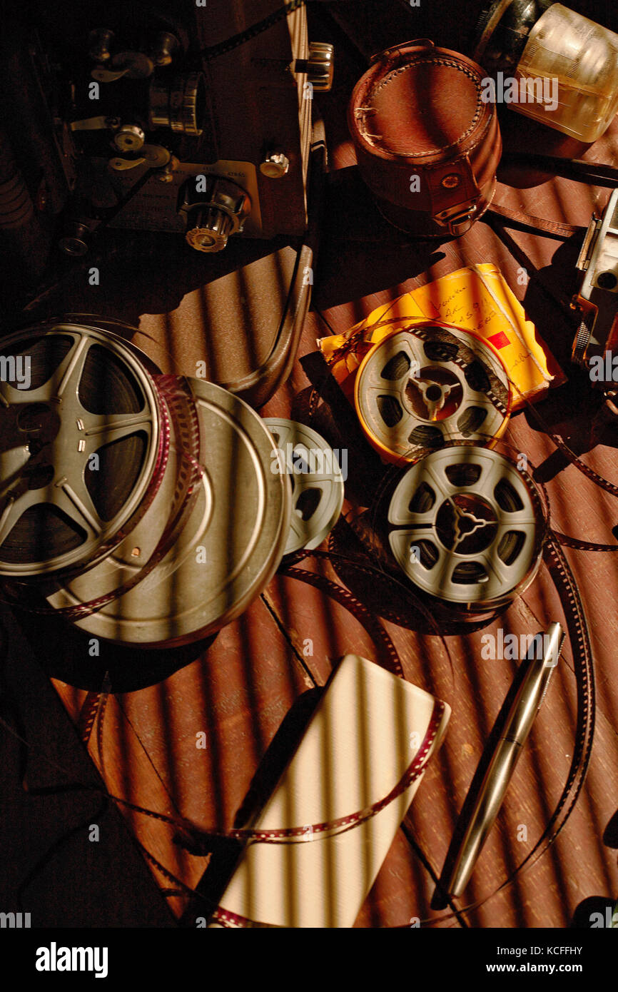 Old objects, movie tapes, scraps Stock Photo - Alamy