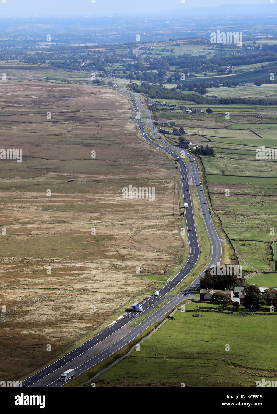 aerial view of the A66 dual carriageway main road as it crosses the ...