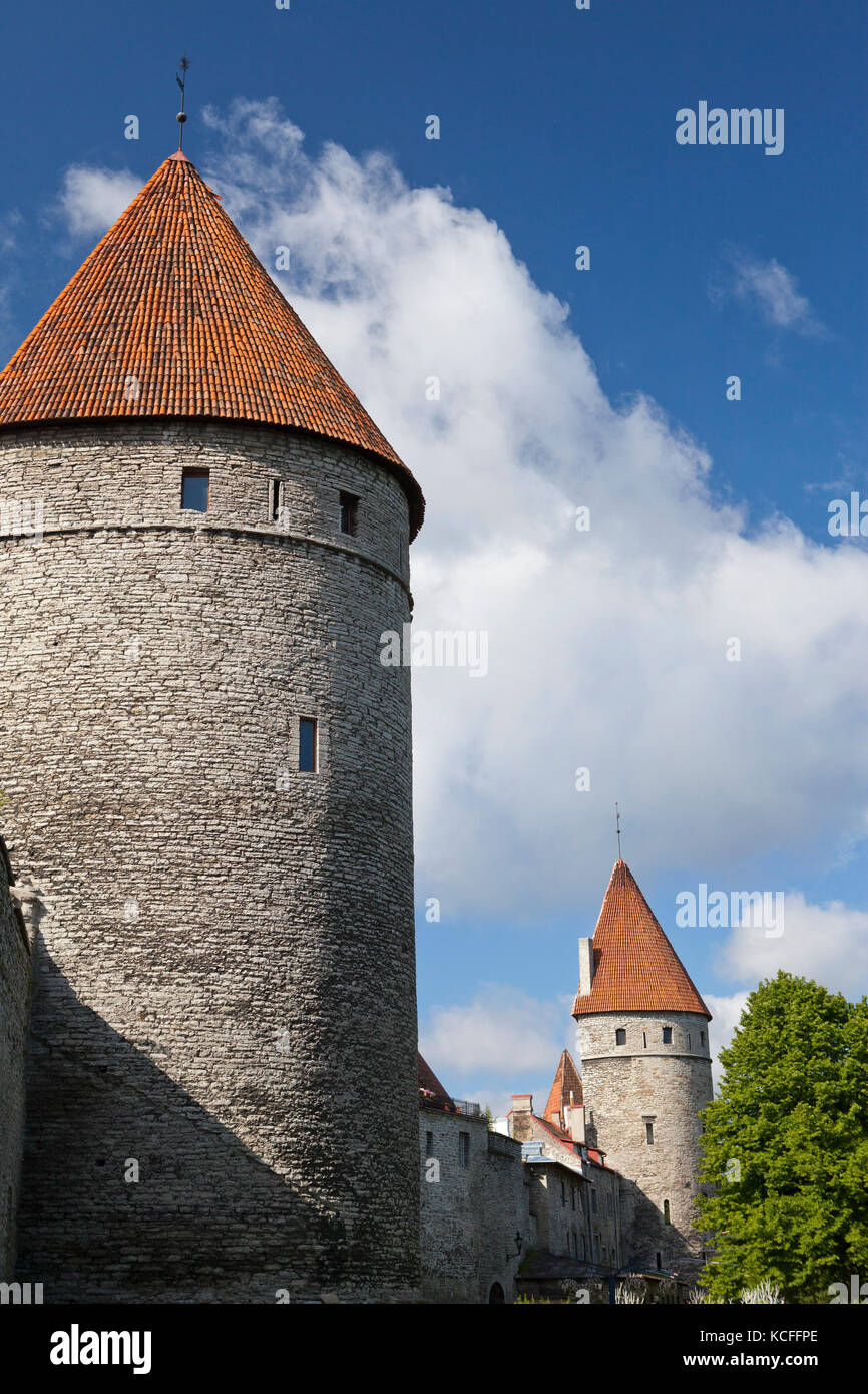 Medieval towers - part of the city wall. Tallinn, Estonia Stock Photo ...