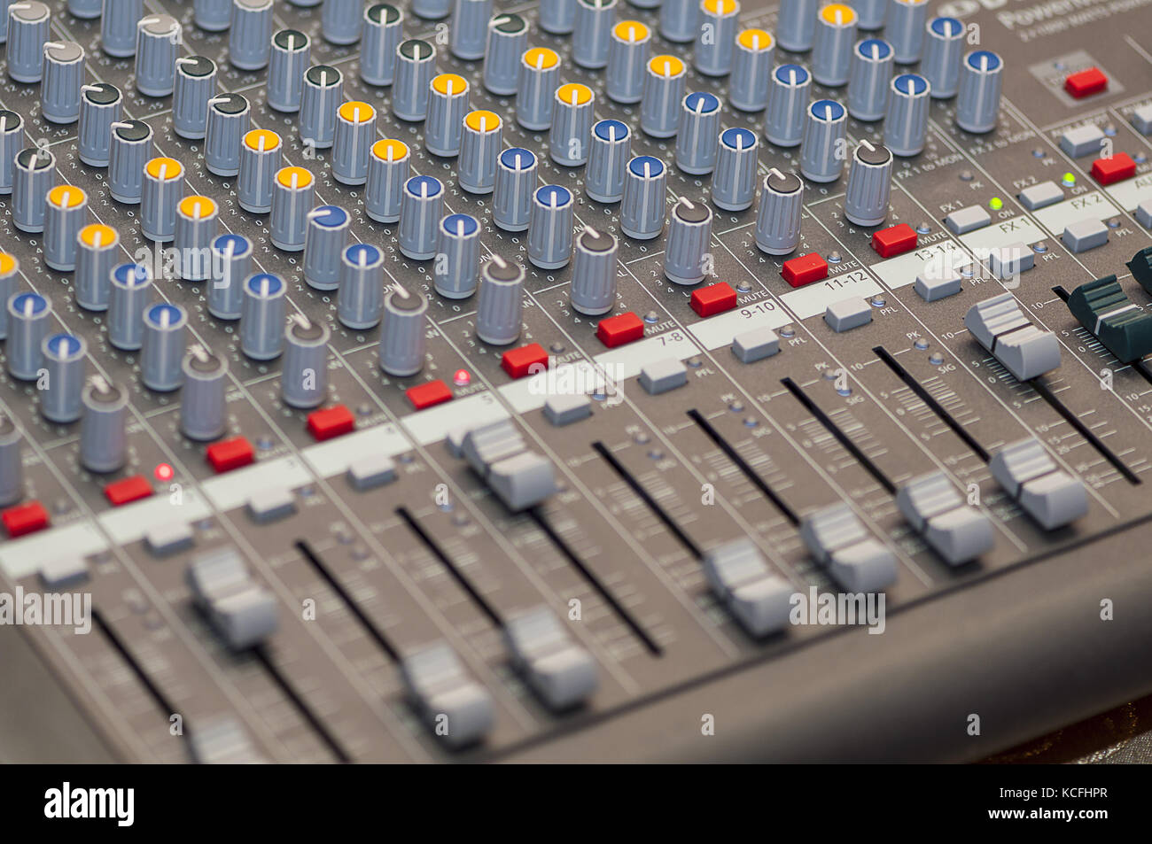 Close-up on knobs of an audio console. Digital audio board. Studio ...