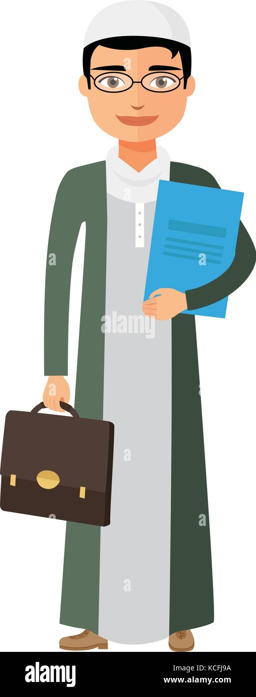Arab saudi businessman with glasses and briefcase vector flat cartoon ...