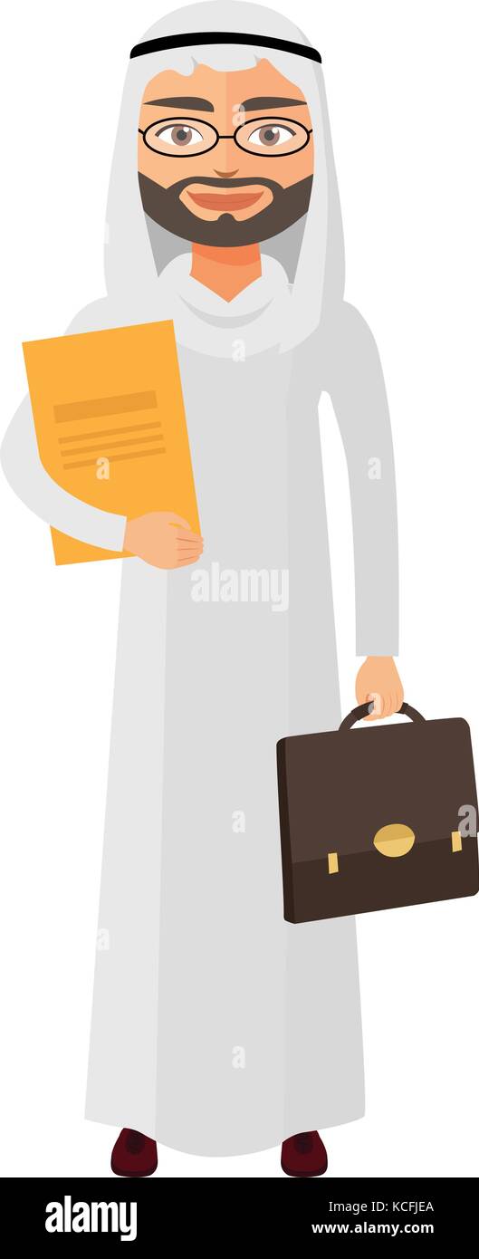 Arab businessman with glasses and briefcase vector flat cartoon ...