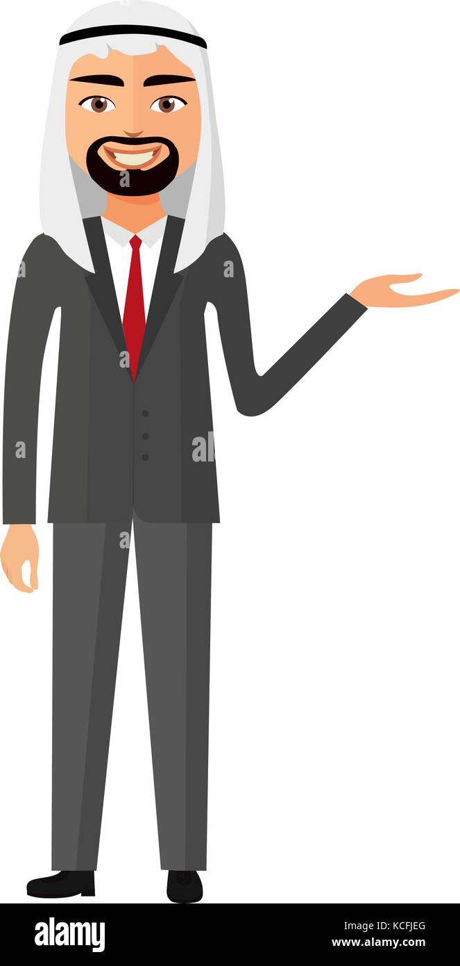 Arab saudi businessman presents something vector flat cartoon ...