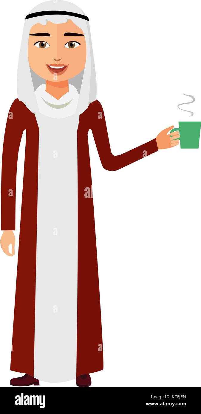 Saudi businessman with a cup of tea and teapot vector flat cartoon ...