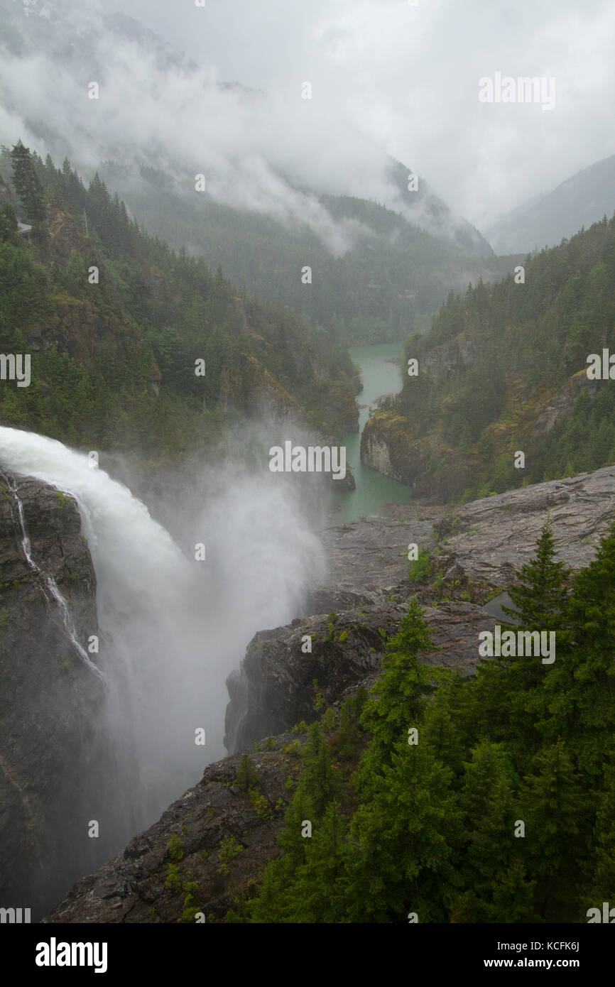 Waterfalls, Ross Lake, USA, Washington Stock Photo - Alamy
