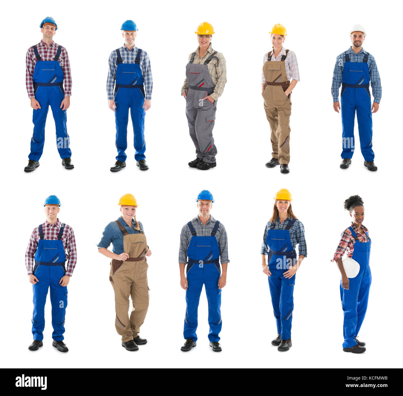 Set Of Construction Workers Standing Against White Background Stock ...