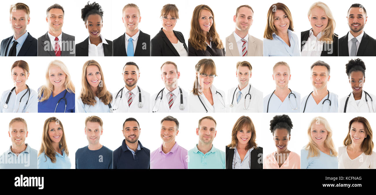 Collage Of People With Different Occupation In A Row Over White ...