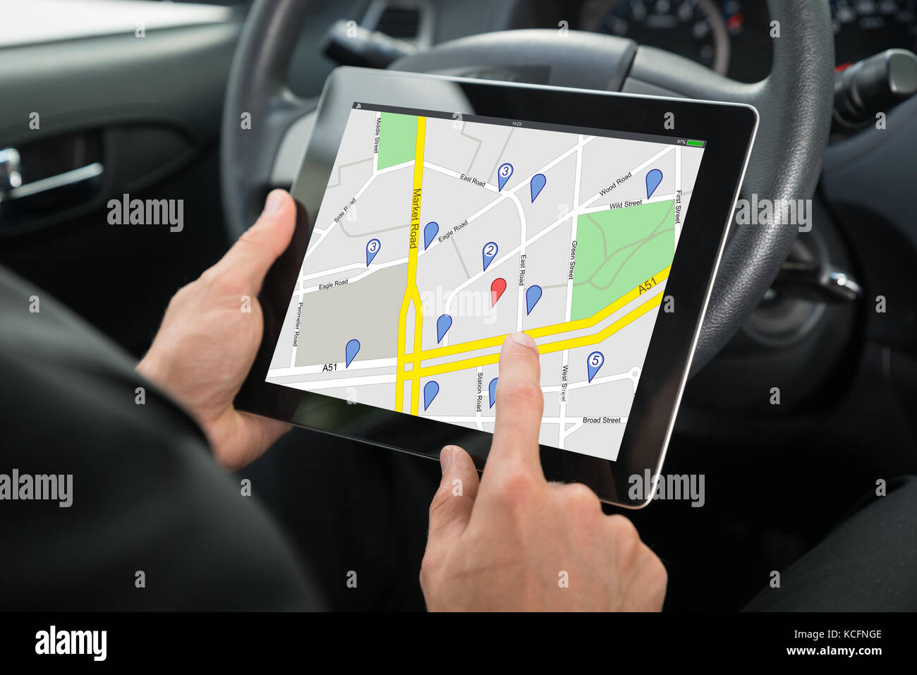 Satellite navigation screen in car dashboard hi-res stock photography ...
