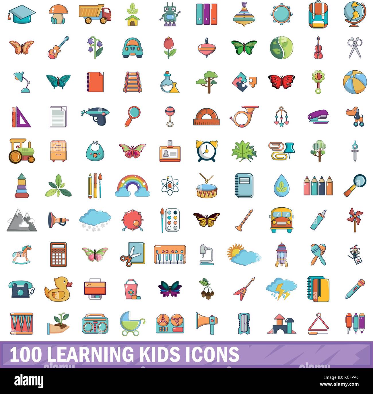 100 learning kids icons set, cartoon style Stock Vector Image & Art - Alamy