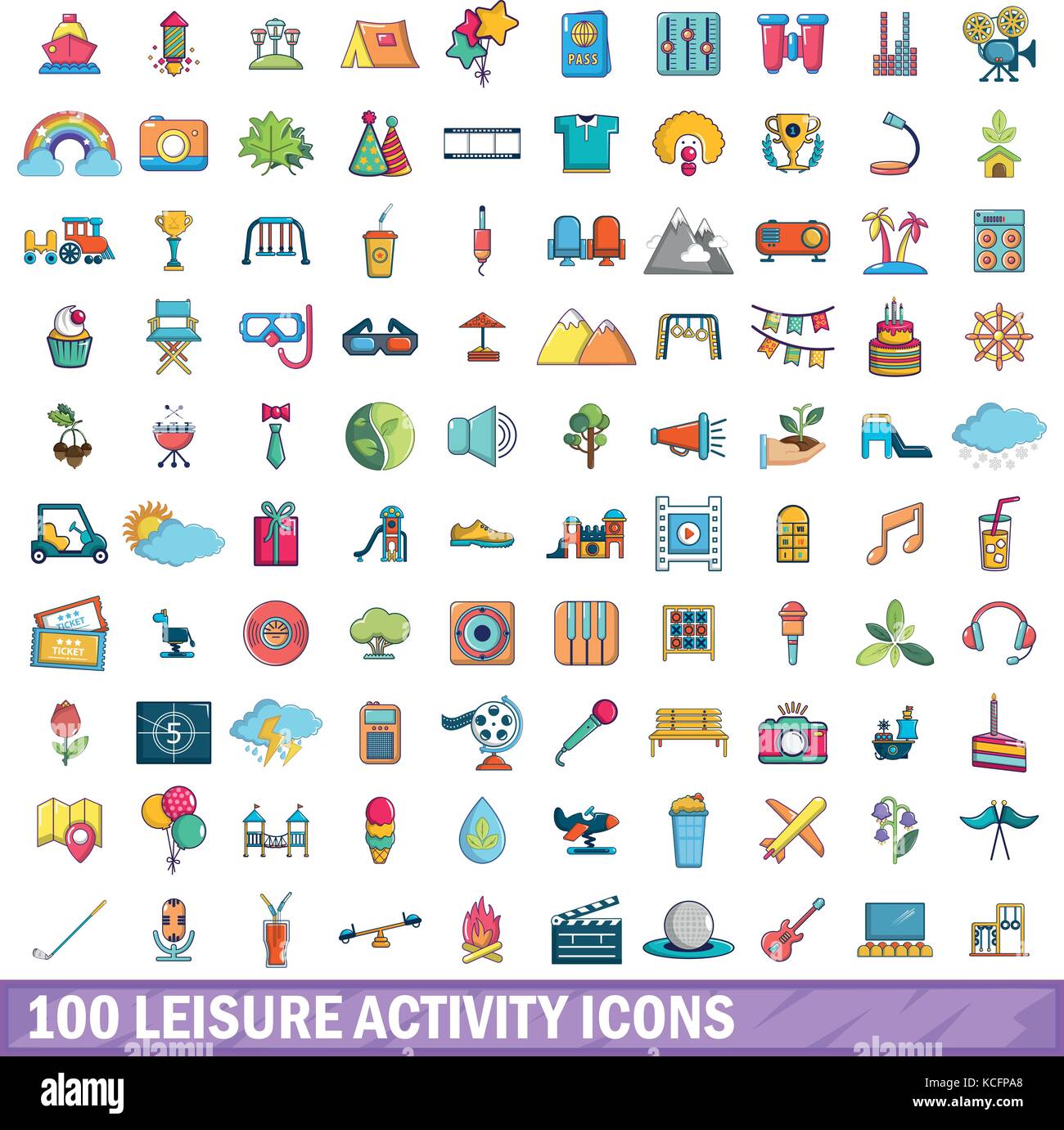 100 leisure activity icons set, cartoon style Stock Vector Image & Art ...