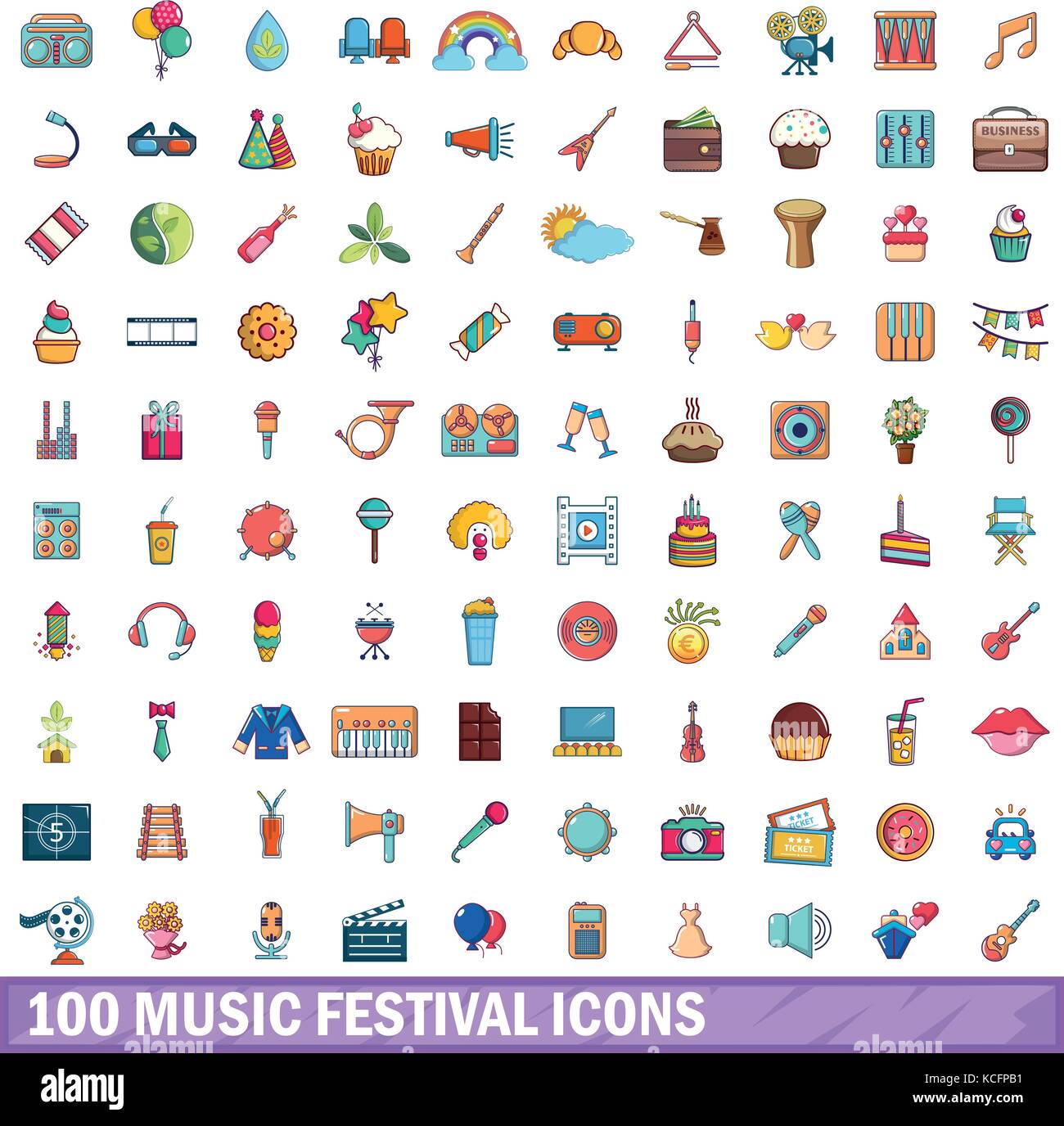 100 music festival icons set, cartoon style Stock Vector Image & Art ...