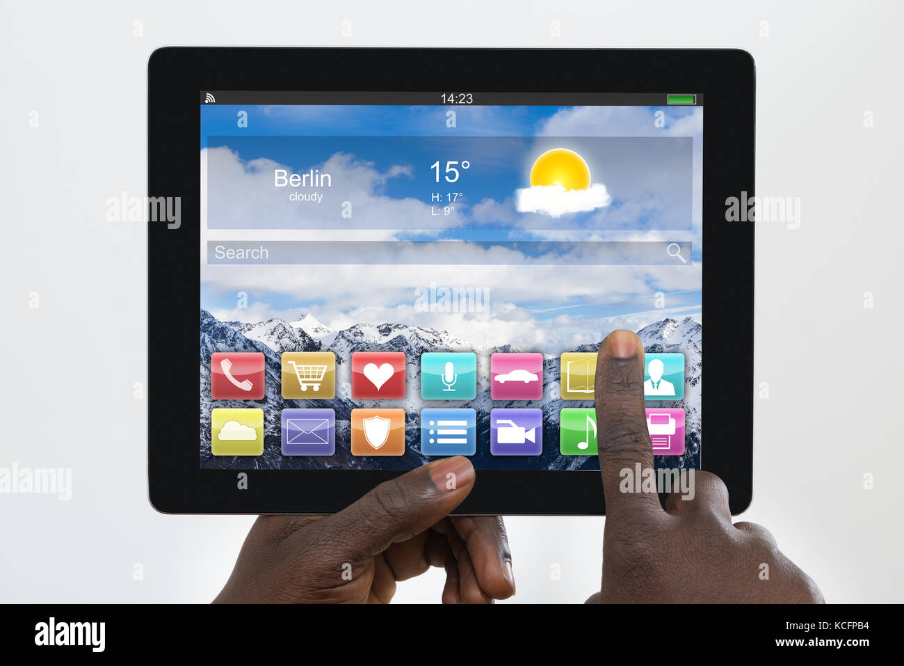 Close-up Of A Person's Finger On Digital Tablet With Multicolored Apps ...