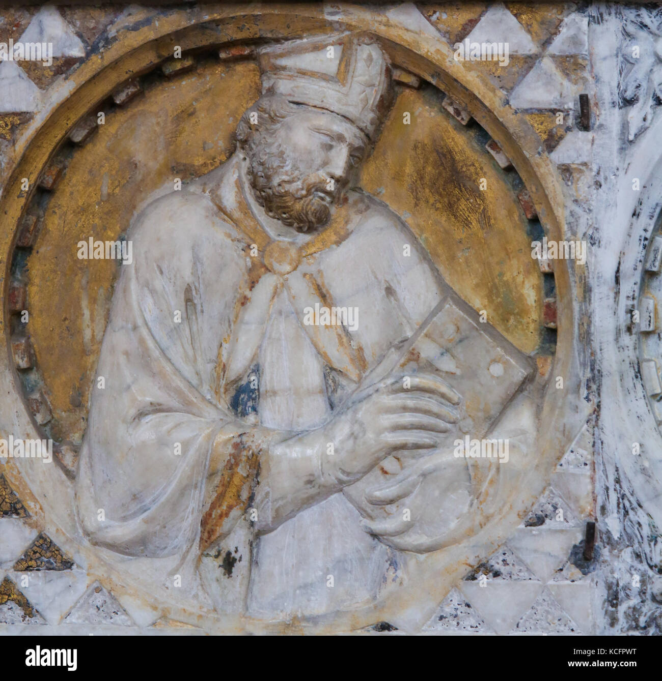 Painted Bas Relief of a Bishop in the Church of Sant Agostino (St ...