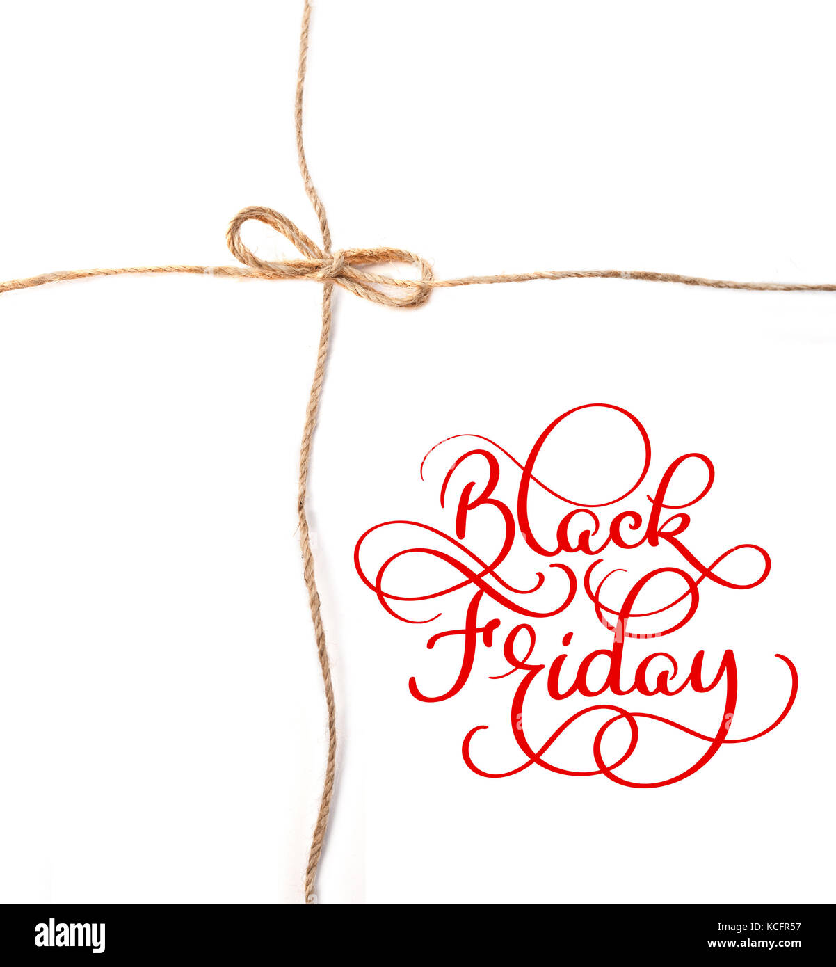 Black friday red calligraphy text with cord and bow frame on white ...
