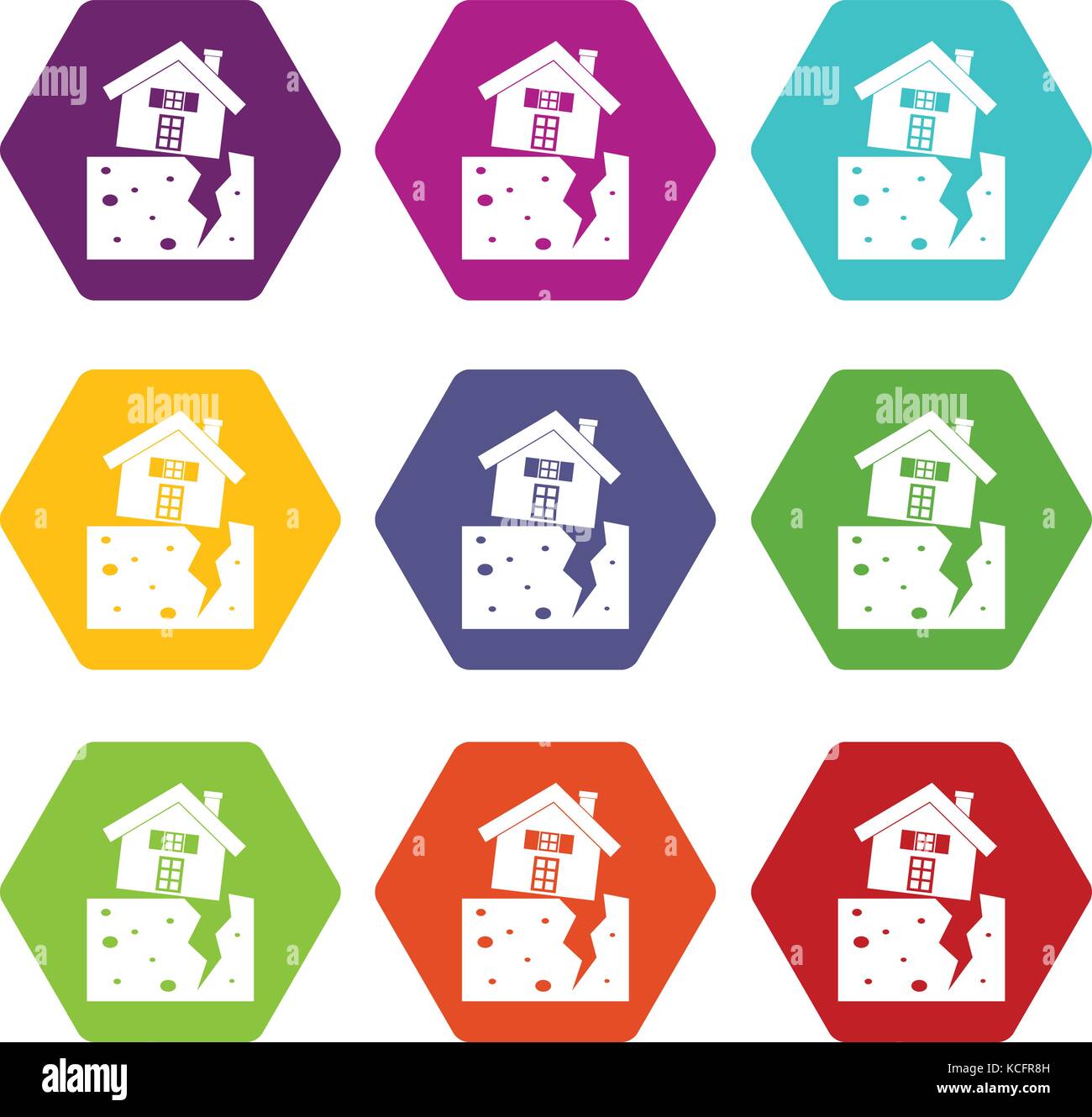 House after an earthquake icon set color hexahedron Stock Vector Image ...