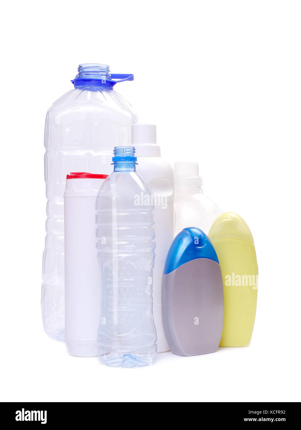 Assorted plastic bottles over white background Stock Photo - Alamy