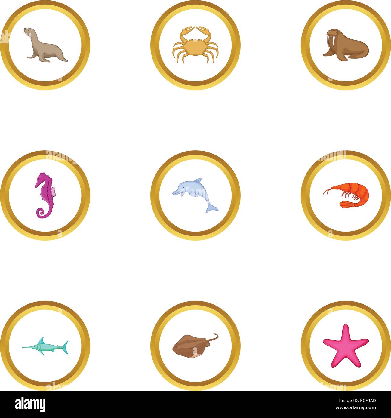 Ocean life icons set, cartoon style Stock Vector Image & Art - Alamy