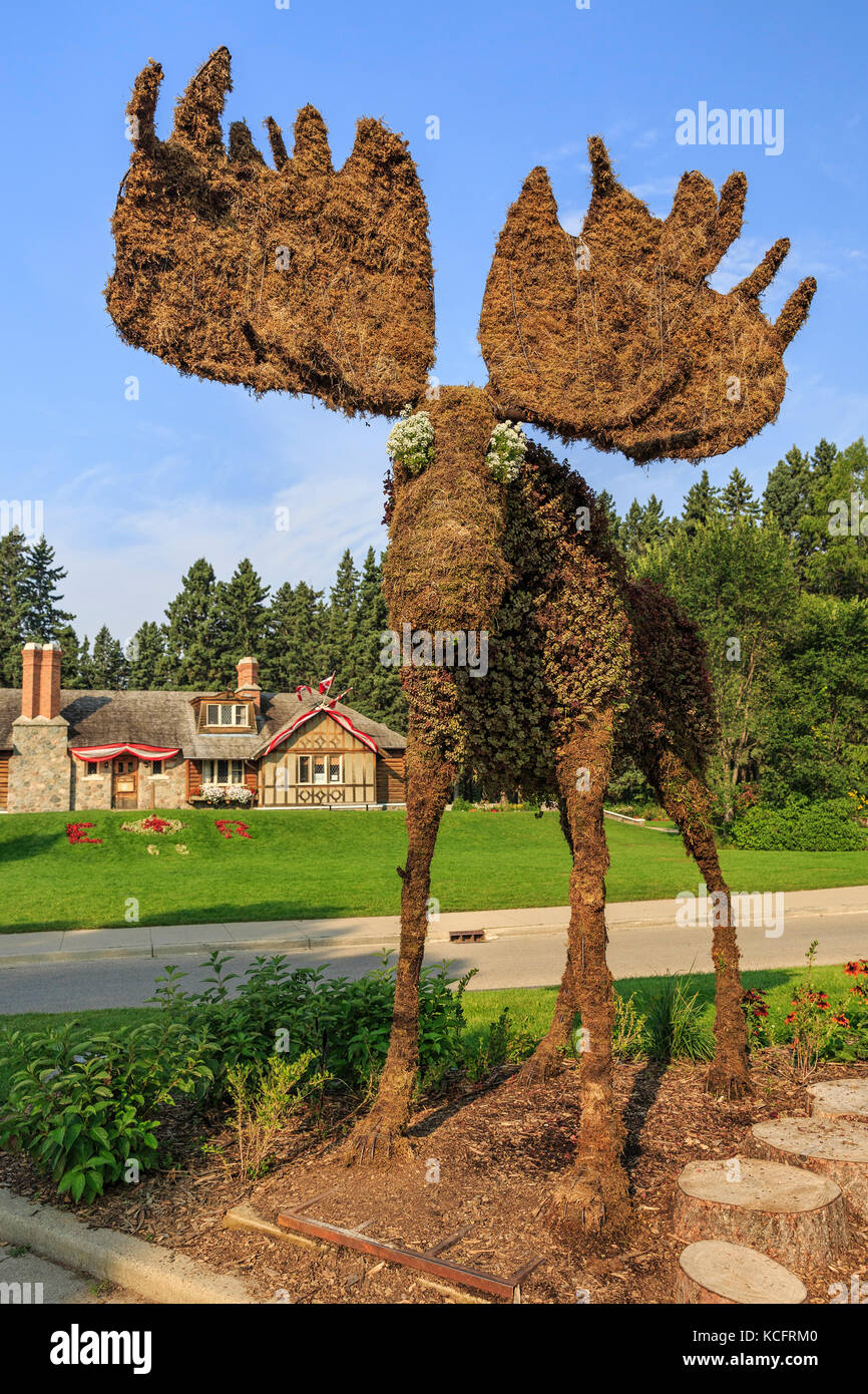 Moose topiary and Visitor Centre, Riding Mountain National Park, Wasagaming, Manitoba, Canada ...