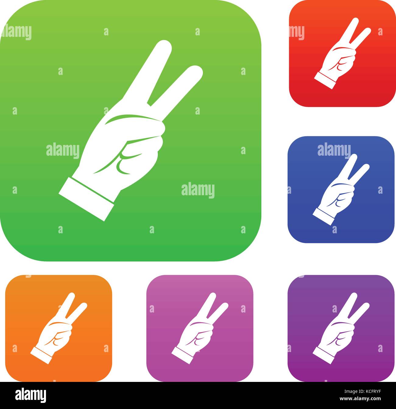 Hand showing victory sign set color collection Stock Vector Image & Art ...