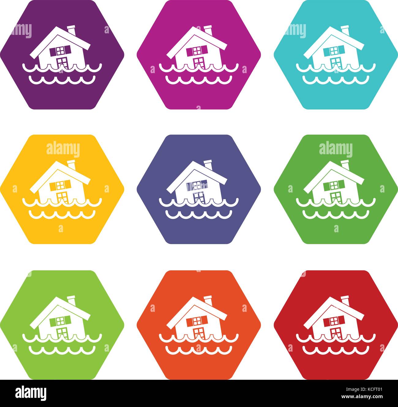 House sinking in a water icon set color hexahedron Stock Vector Image ...