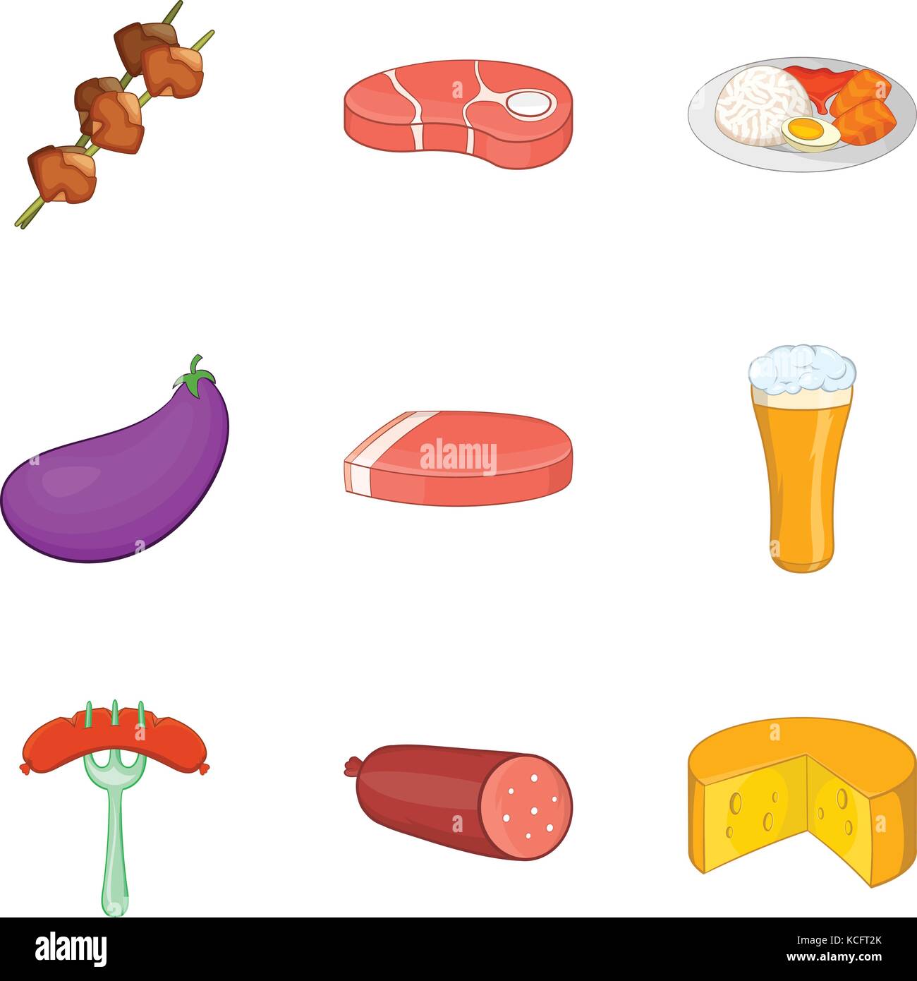 Meat on stick icons set, cartoon style Stock Vector Image & Art - Alamy