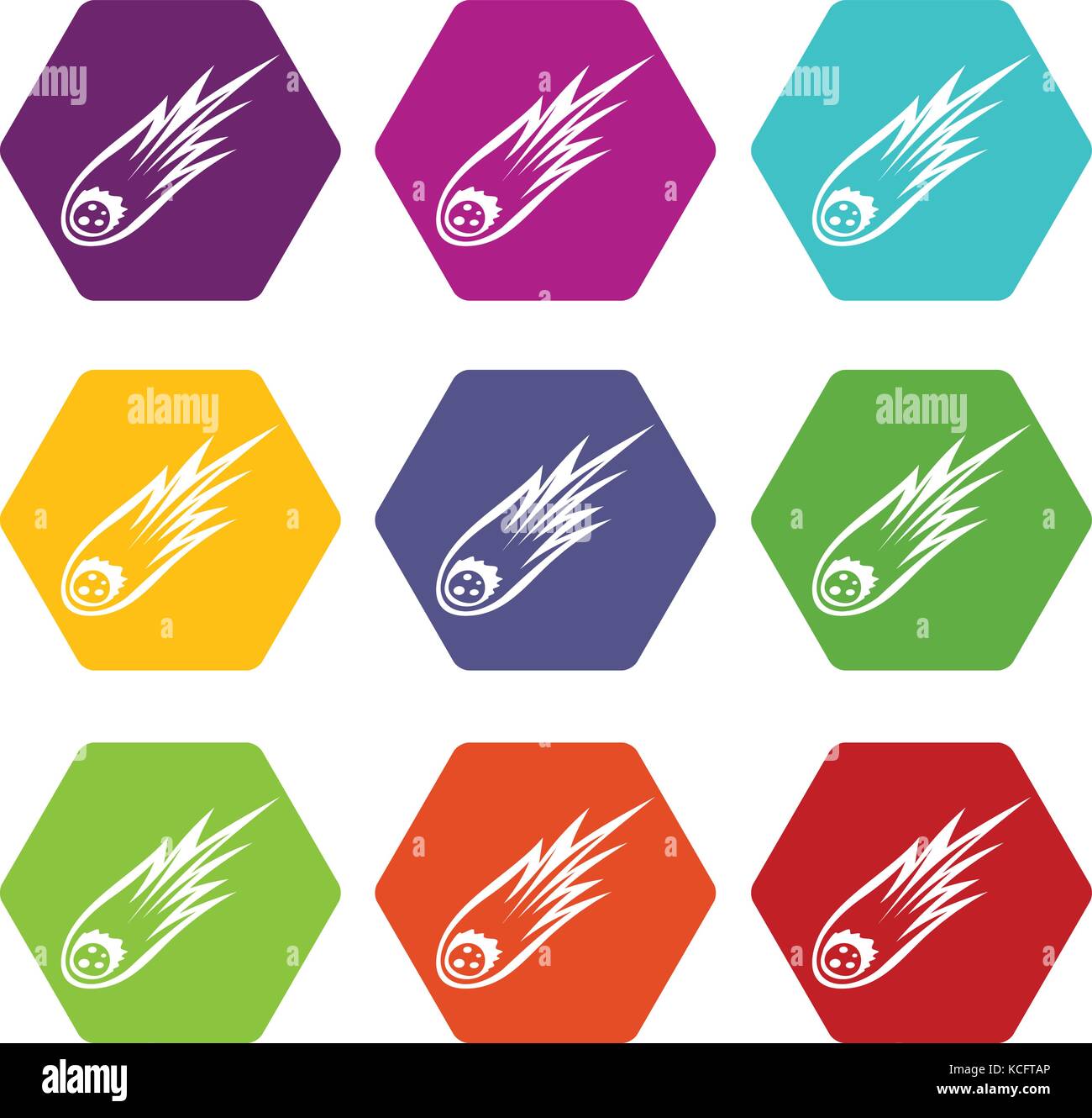 Falling meteor with long tail icon set color hexahedron Stock Vector ...