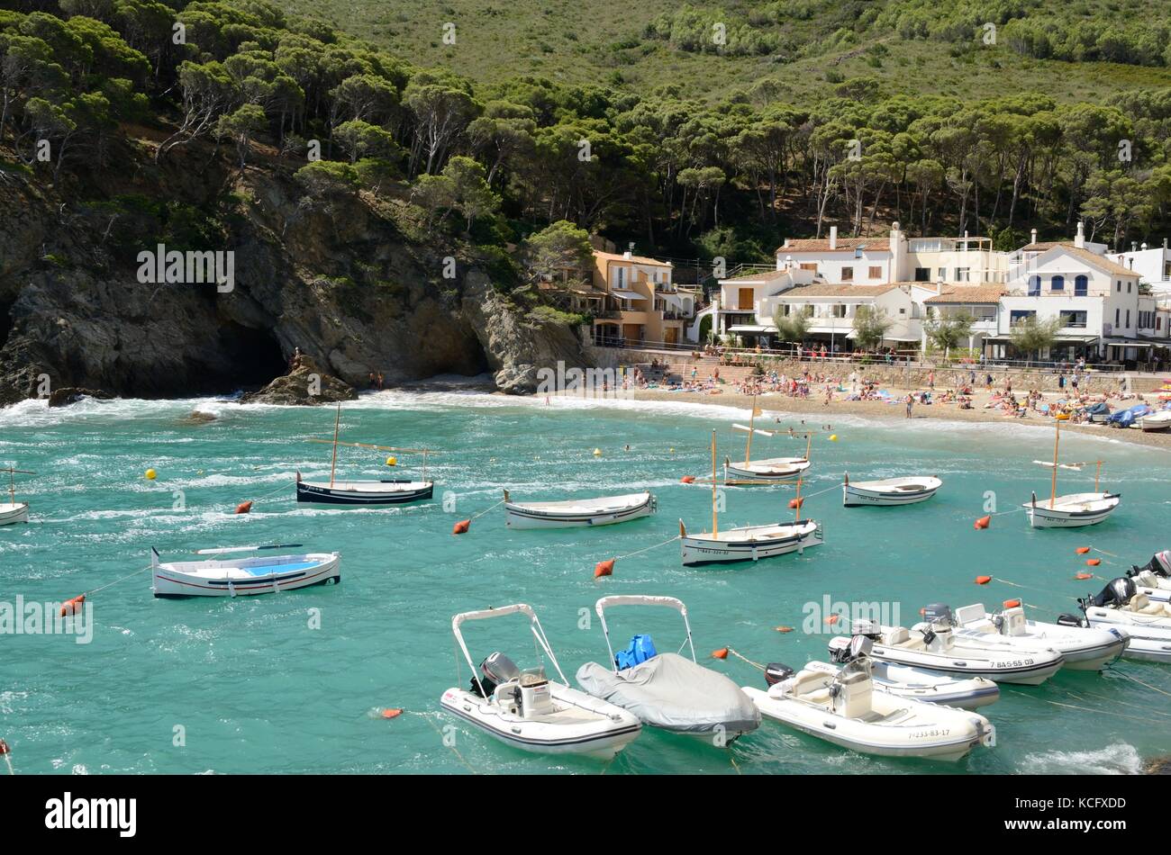 View of the beach of Sa Riera, a fishing village and holiday resort ...