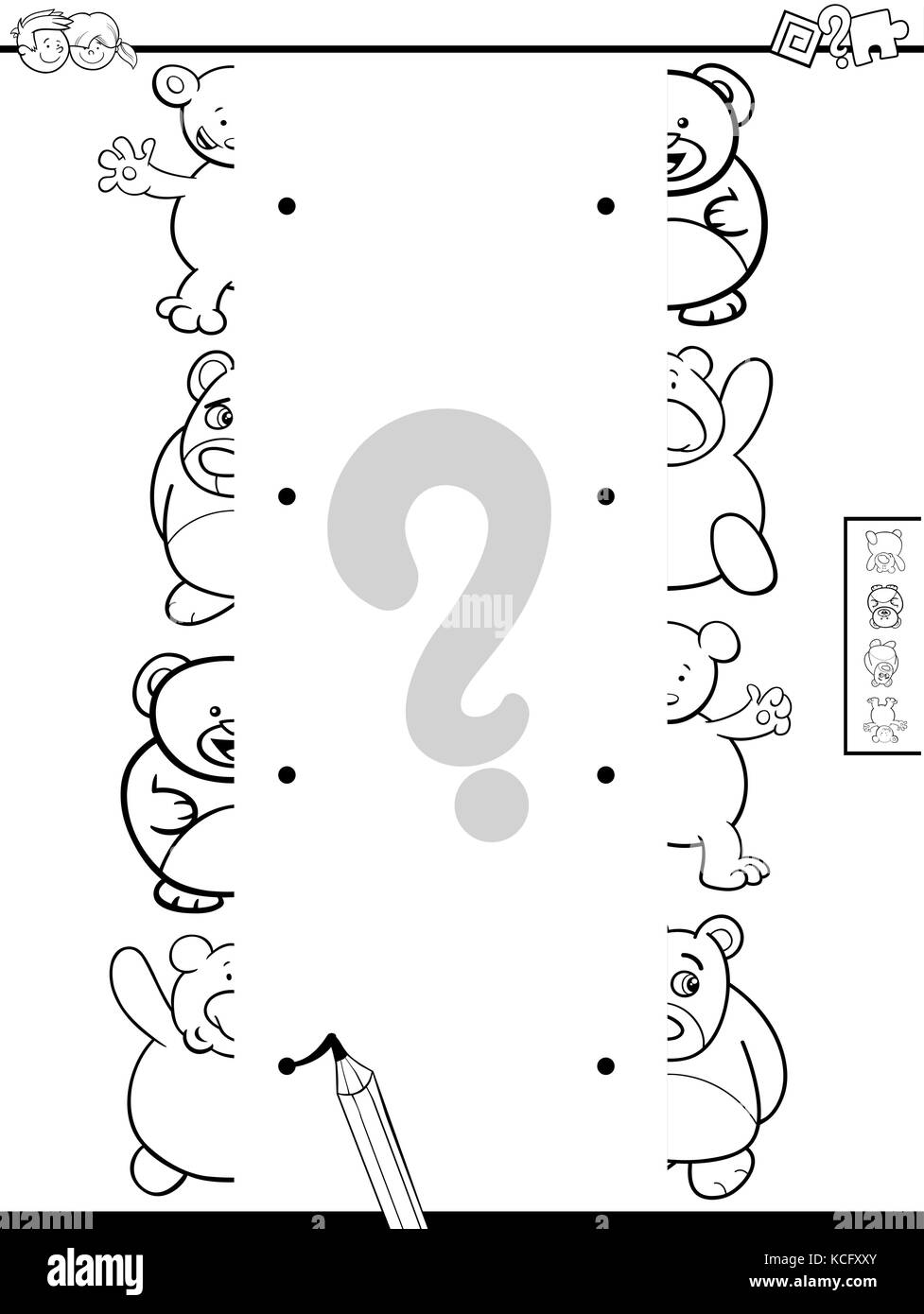 Black and White Cartoon Illustration of Educational Game of Matching ...