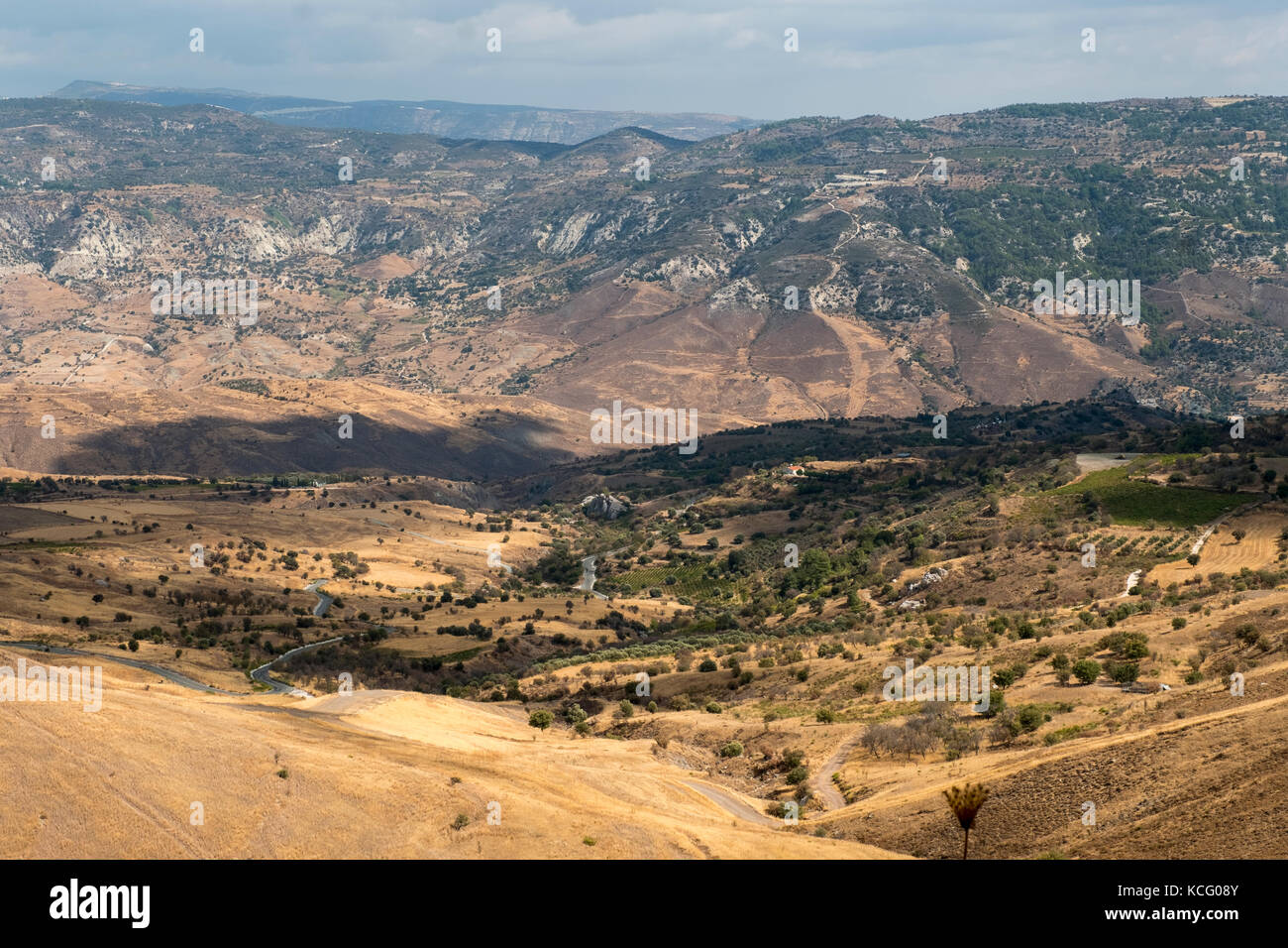 A view of agricultural land and the foothills of the Troodos Massif ...