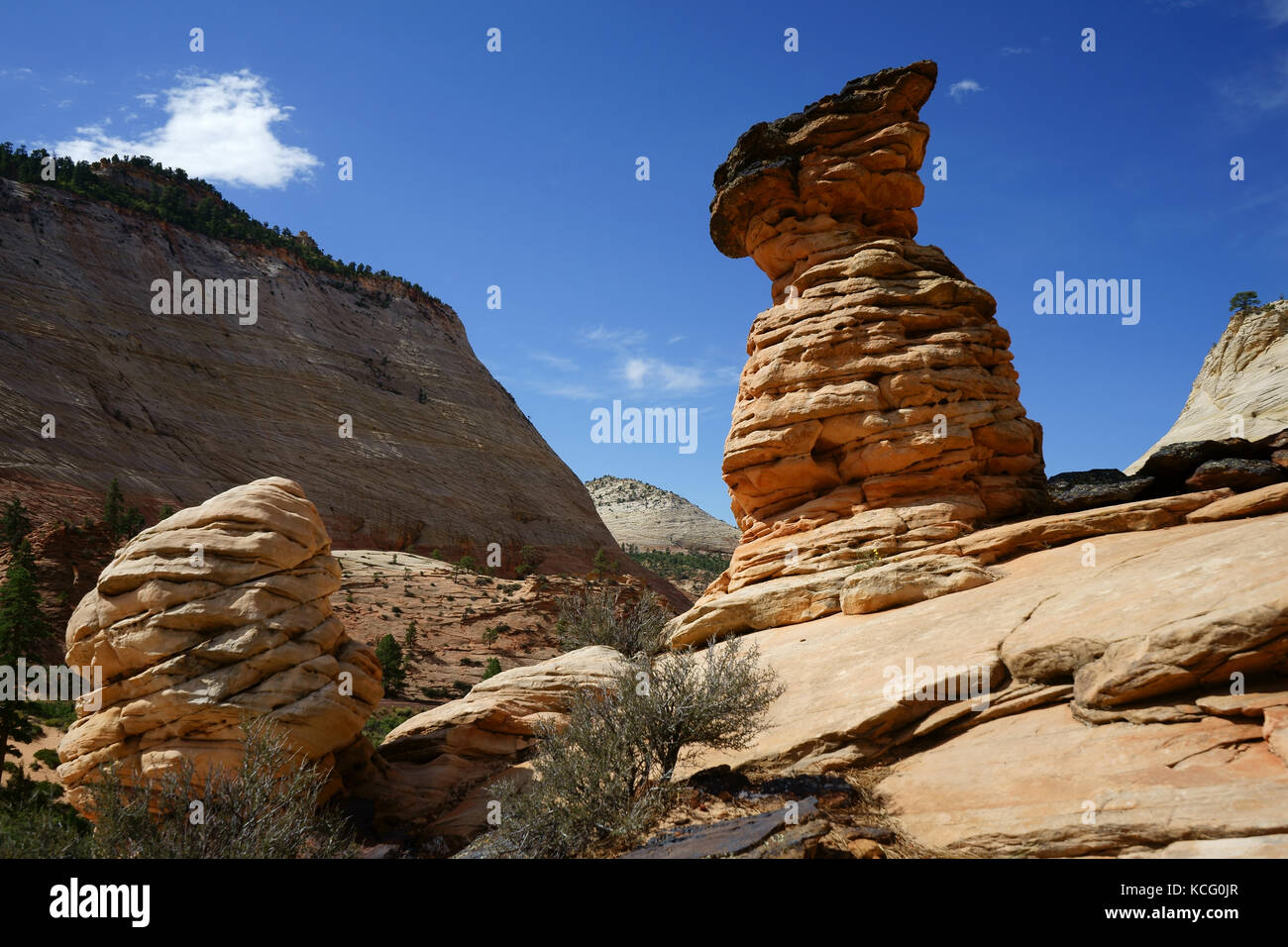 Rock spire in Zion National Park, near east entrance, Mt. Carmel ...