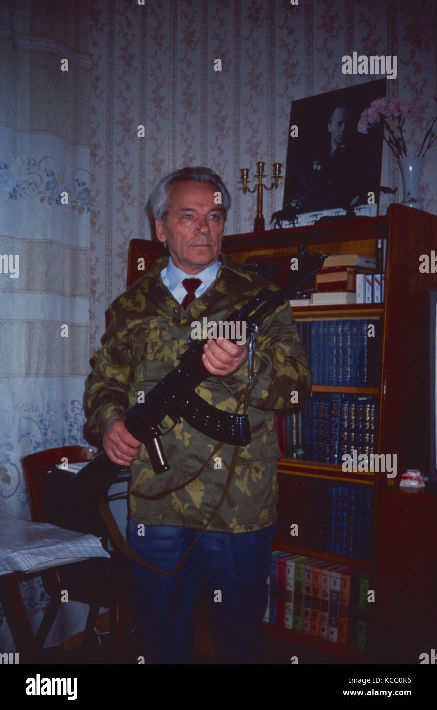 Izhevsk. Soviet Union. LIBRARY. Mikhail Kalashnikov (1919-2013), the ...