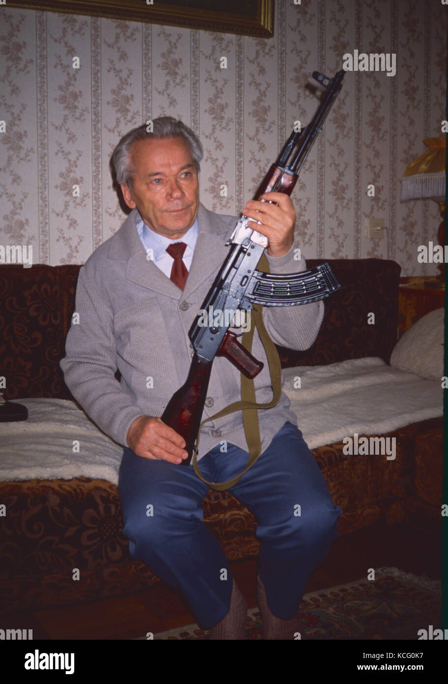 Izhevsk. Soviet Union. LIBRARY. Mikhail Kalashnikov (1919-2013), the ...