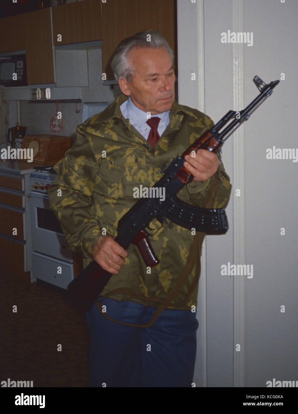 Izhevsk. Soviet Union. LIBRARY. Mikhail Kalashnikov (1919-2013), the ...