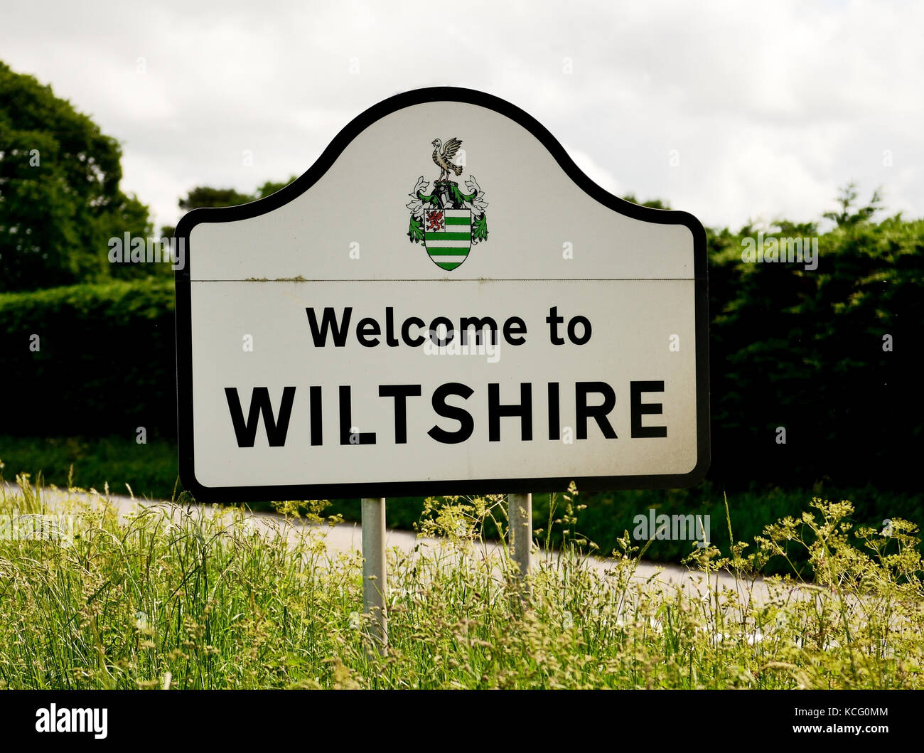 Welcome to Wiltshire roadside sign at the county boundary Stock Photo ...